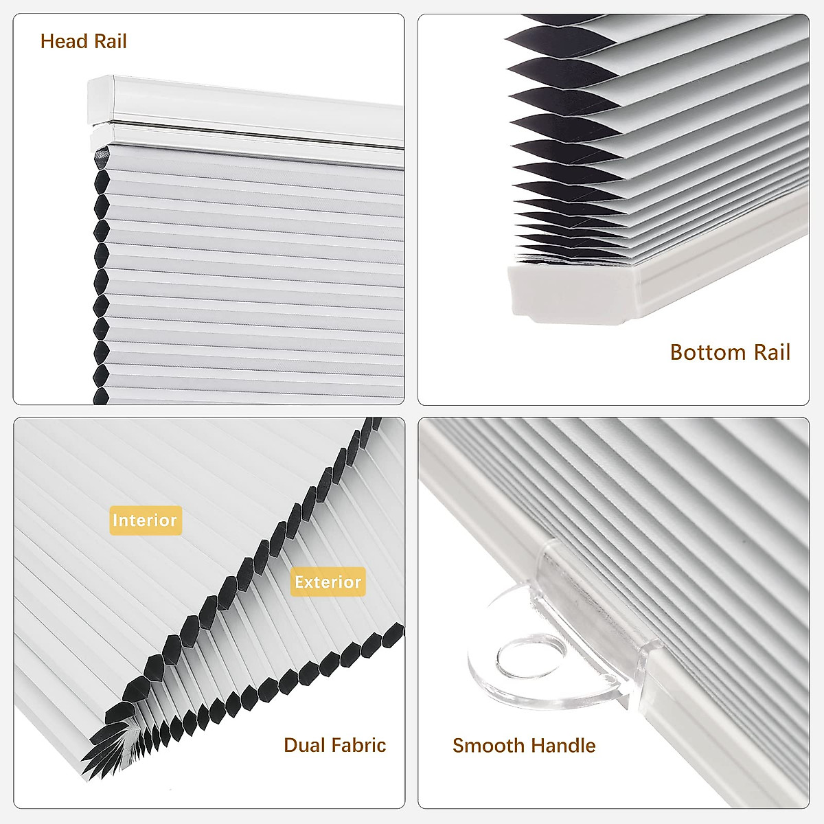 Changshade Custom Top Down Bottom Up Cellular Shades Cordless Blackout, Honeycomb Blinds Room Darkening Window Shades, 1.5" Cell Pleated for Office,Bedroom, Child, Bathroom, Easy to Install,White