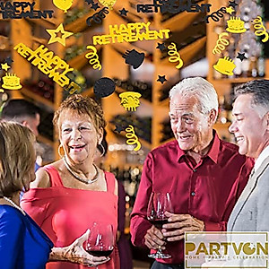 Retirement Party Decorations Black Gold Happy Retirement Confetti Hanging Swirls Balloons Cake Table Centerpieces Party Supplies for Women Men