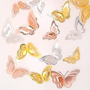 HUSGA Butterfly Wall Decor, 3 Sizes Butterfly Cake Decorations, Three-dimensional hollow design Hanging butterfly for Garden Themed Tea Party Graduation Wedding Baby Shower. (Gold)