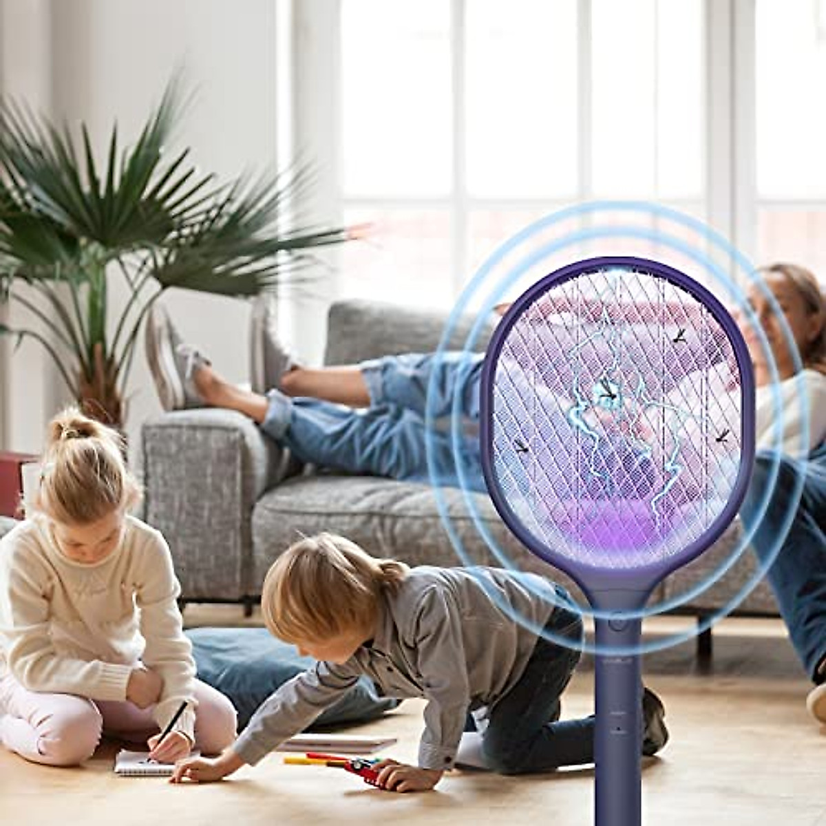 VANELC Fly Swatter Electric Zapper Racket, Upgrade 2023 Rechargeable Bug Zapper Racket, Portable 2-in-1 Mosquito Killer Trap with 3 Layer Safety Mesh for Home, Bedroom, Patio - Use 3000V Grid, Blue