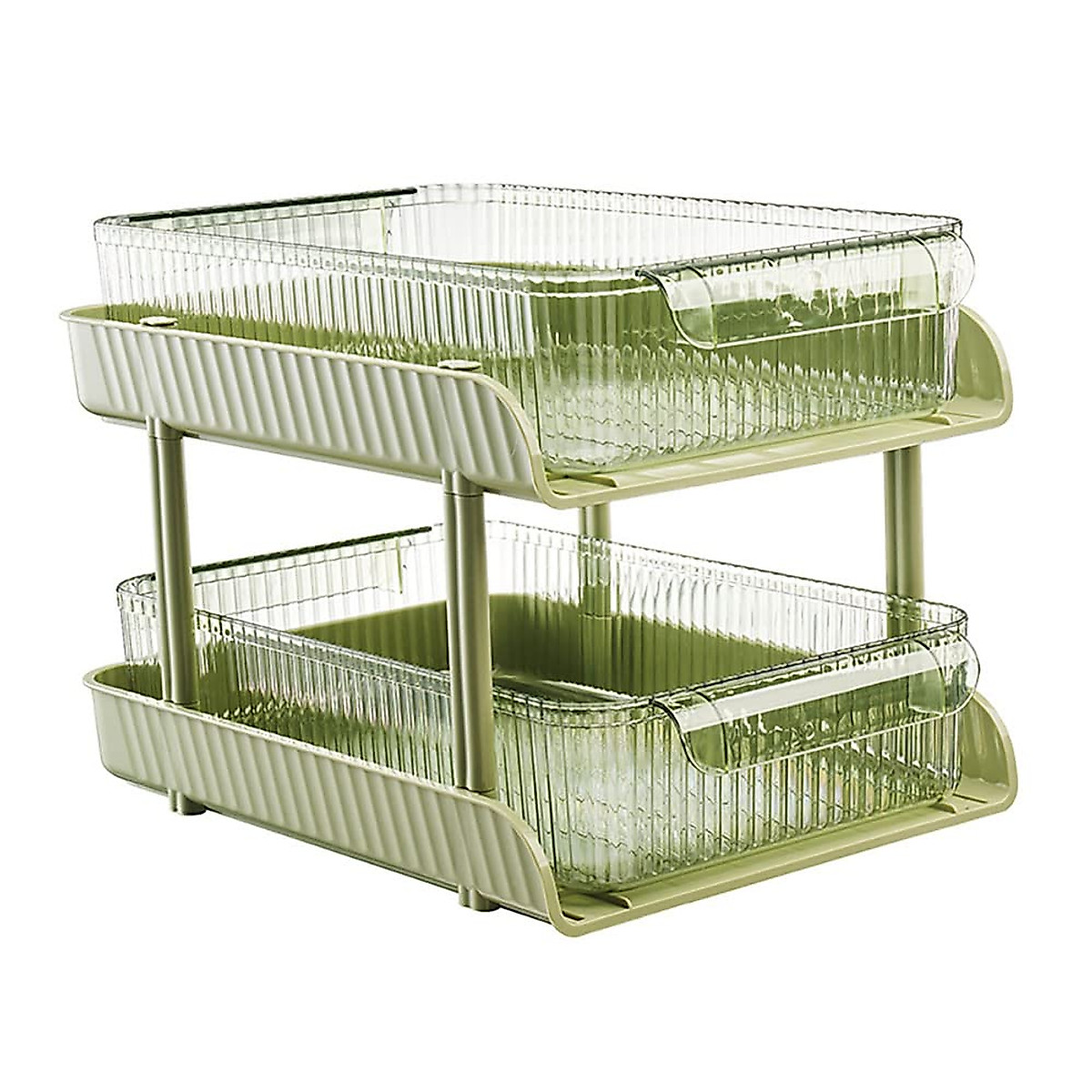 Under Sink Organizers And Storage, 2 Tiers Plastic Storage Basket Drawers With Handle, Multi-Purpose Pull Out Cabinet Organizer Shelf, Counter Organizing Tray For Kitchen, Bathroom, Office