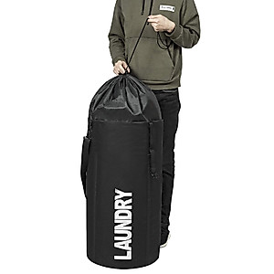 Chrislley 106L Extra Large Laundry Hamper with Drawstring Dorm Room Backpack Laundry Bag Collapsible Laundry Basket for College Students Travel Day Trip（Black）
