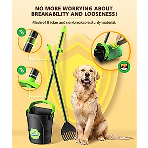 PETNOZ LIFE Large Swivel Bin & Rake Pooper Scooper with 40 Waste Bags, 36" Long Handle & 4 Bag Hooks Adjustable Dog Pooper Scooper for Large Dogs and Pets, Portable Non-Breakable Dog Poop Scooper