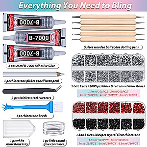B-7000 Glue for Rhinestones Crafts, 4000Pcs Upgrade Crystal Clear Flatback Rhinestones with 3Pcs Adhesive Glue Dotting Pen Wax Pencil Tray Tool for Nail Art Tumbler DIY Jewelry Beads Shoes Clothes