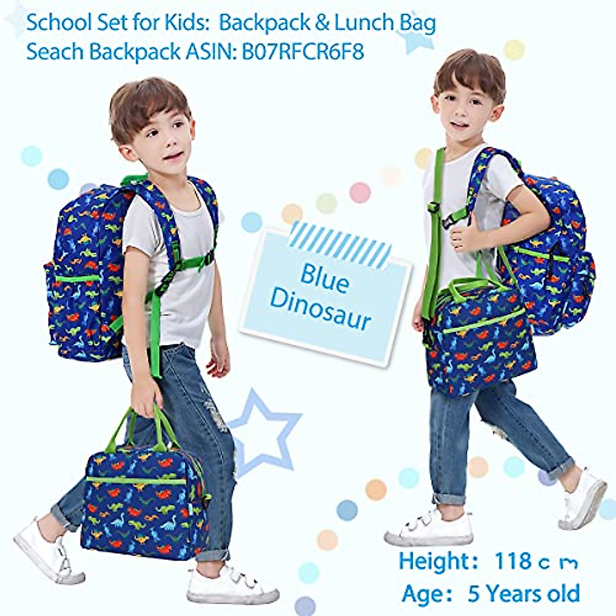 Lunch Bag for Boys, Insulated Lunch Box Bag Cute Dinosaur Thermal Lunch Tote with Removable Shoulder Strap, VONXURY