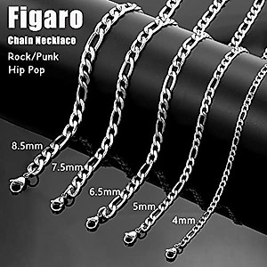 SANNYRA 16 Inches Figaro Chain Necklace 4MM Stainless Steel Figaro Link Chain for Men Women