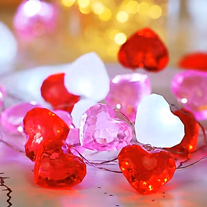 BOHON Valentine Day Decor 10 ft 30 LEDs Heart Lights Twinkle Fairy String Lights Battery Operated with Remote Valentines Decorations for The Home Kids Bedroom Christmas Mother's Day(Red Pink White)