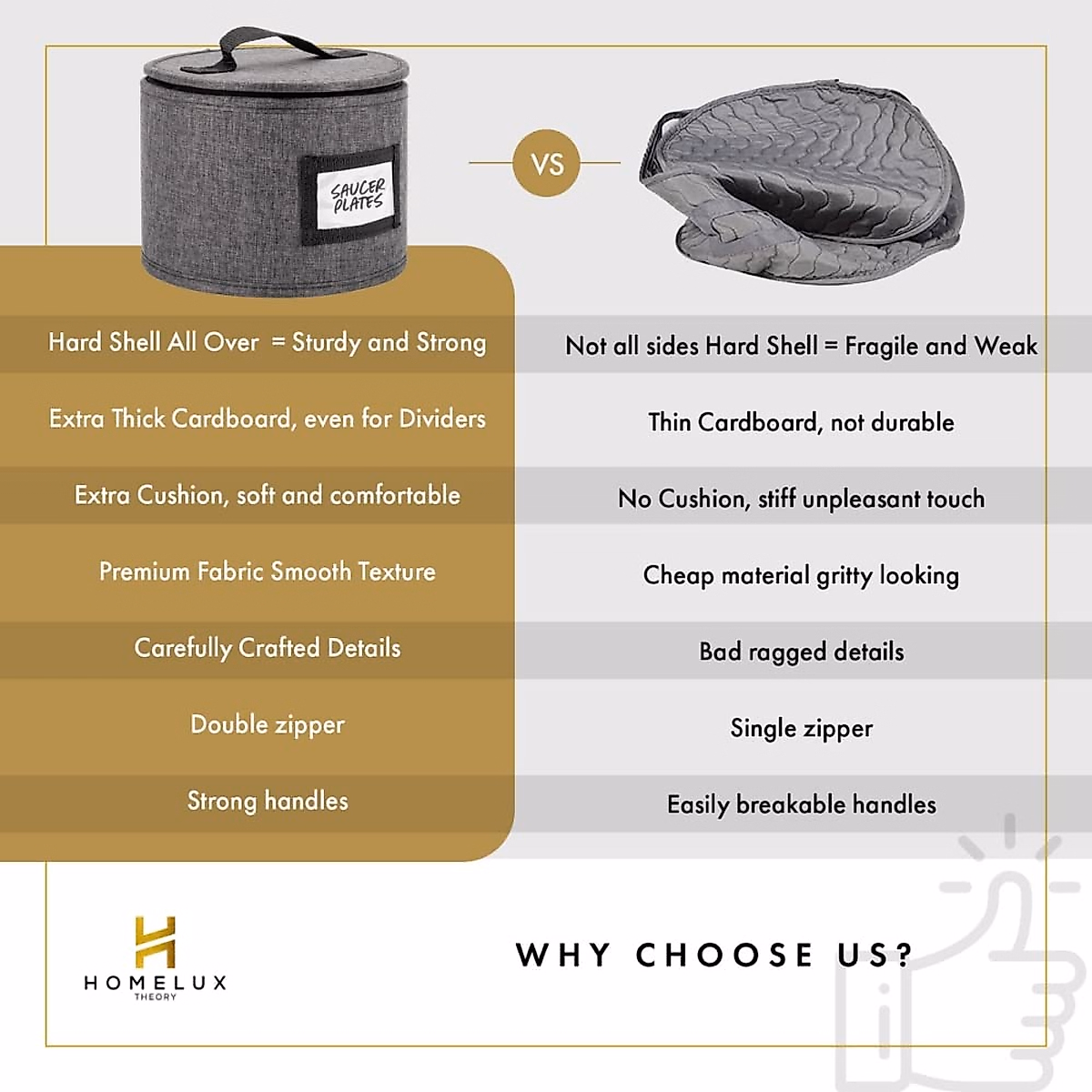 Homelux Theory Silverware Storage box | 15"x10.3"x3" ULTRA THICK HARDSHELL ALL SURFACES & COVER | Flatware Storage Containers | Adjustable 5 compartments | Cutlery Organizer with handles