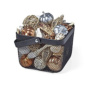 Nifty Solutions Small Mesh Basket with Folding Handles – Modern Metal Black Design, Rectangular Steel Construction, Home Storage Bin, Shelf, Cabinet & Closet Organizer, (7740SB-BLK)