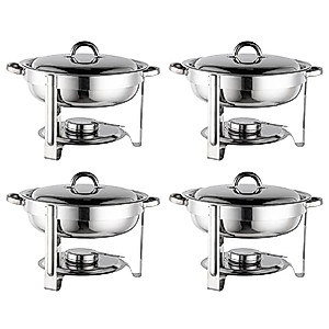 FXTNKYY Chafing Dish,Round Chafing Dish Buffet Set,Stainless Steel Chafers and Buffet Warmers Set,3.5QT Chafing Dishes with Lid & Holder,Food Warmers for Parties Buffet/Home Party (4 Pack)