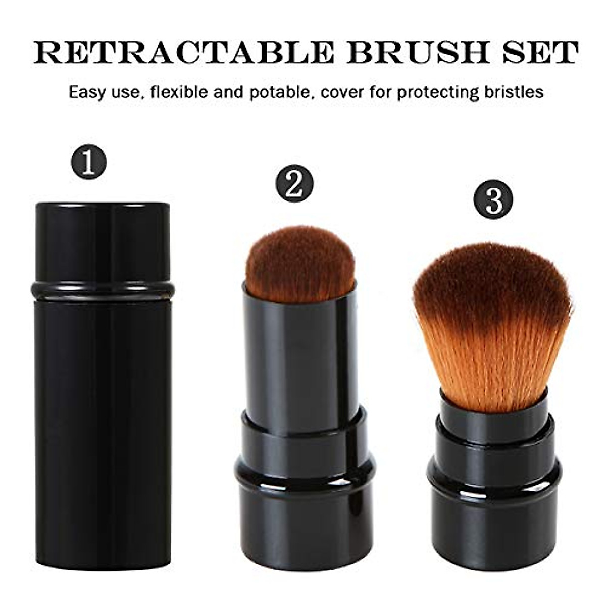 JewelryWe 3 Colors Cosmetic Beauty Makeup Minerals Powder Brush Travel Retractable Kabuki Brush,Foudation Blush Brush Cosmetic Tool (3pcs)