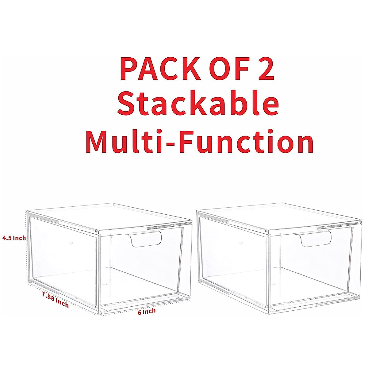 SuoXing Stackable Makeup Plastic Organizer Storage Drawers,4.5'' Tall Acrylic Bathroom Organizers,2 Pack Cosmetic Display Case Plastic Storage Bins For Vanity,Undersink,Pantry Organization and Storage