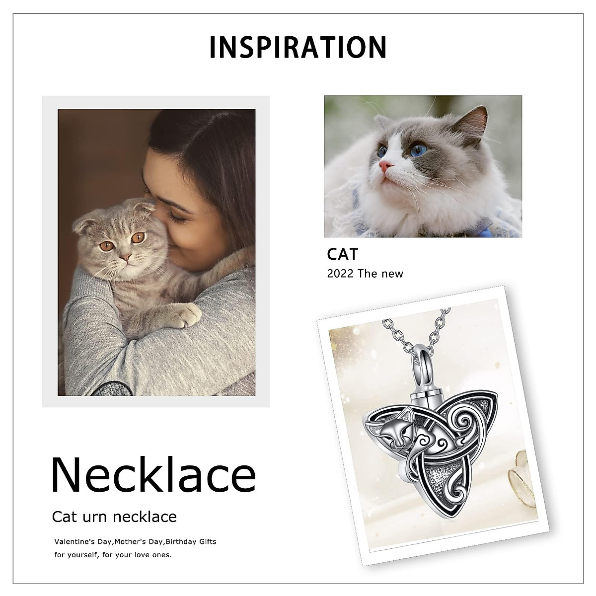 POPLYKE Urn Necklace for Ashes Sterling Silver Celtic Cat Urn Keepsake Necklace Cremation Jewelry for Women (cat urn necklace)