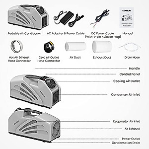 EENOUR QN650 Portable Air Conditioners, Home AC Cooling Unit 2350 BTU, 24V DC & 100-240V AC, 3 Fan Speeds, LCD Display, 59~86 °F for Camping Tent, Room, Car and RV