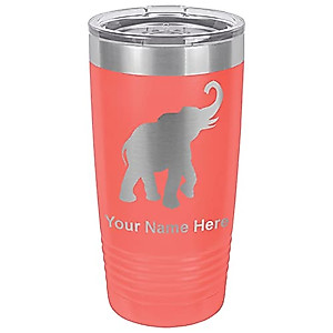 LaserGram 20oz Vacuum Insulated Tumbler Mug, Indian Elephant, Personalized Engraving Included (Coral)