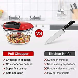 Manual Food Processor Vegetable Chopper, Geedel Pull Cutter with String for Veggies, Fruits, Salad, Onion, Ginger, Nuts, Herbs, etc, 2 Cup(500ml), Red