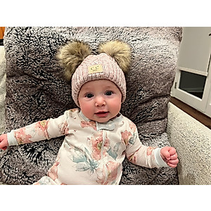 Funky Junque Baby/Infant Double Pom Beanie: Diagonal Basketweave Pattern - Rose