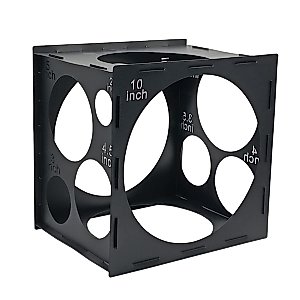 Worown 11 Holes Collapsible Black Plastic Balloon Sizer Box, Balloon Sizer Cube, Balloon Size Measurement Tools for Balloon Decorations, Balloon Arches (2-10 Inch)