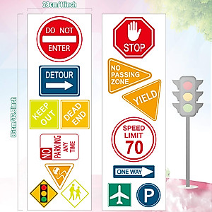 15 Pieces Road Signs Wall Decal Traffic Sign Stickers Street Signs Decals Stop Street Transportation Signs Vinyl Wall Decals for Kids Bedroom Classroom Playroom Birthday Decor