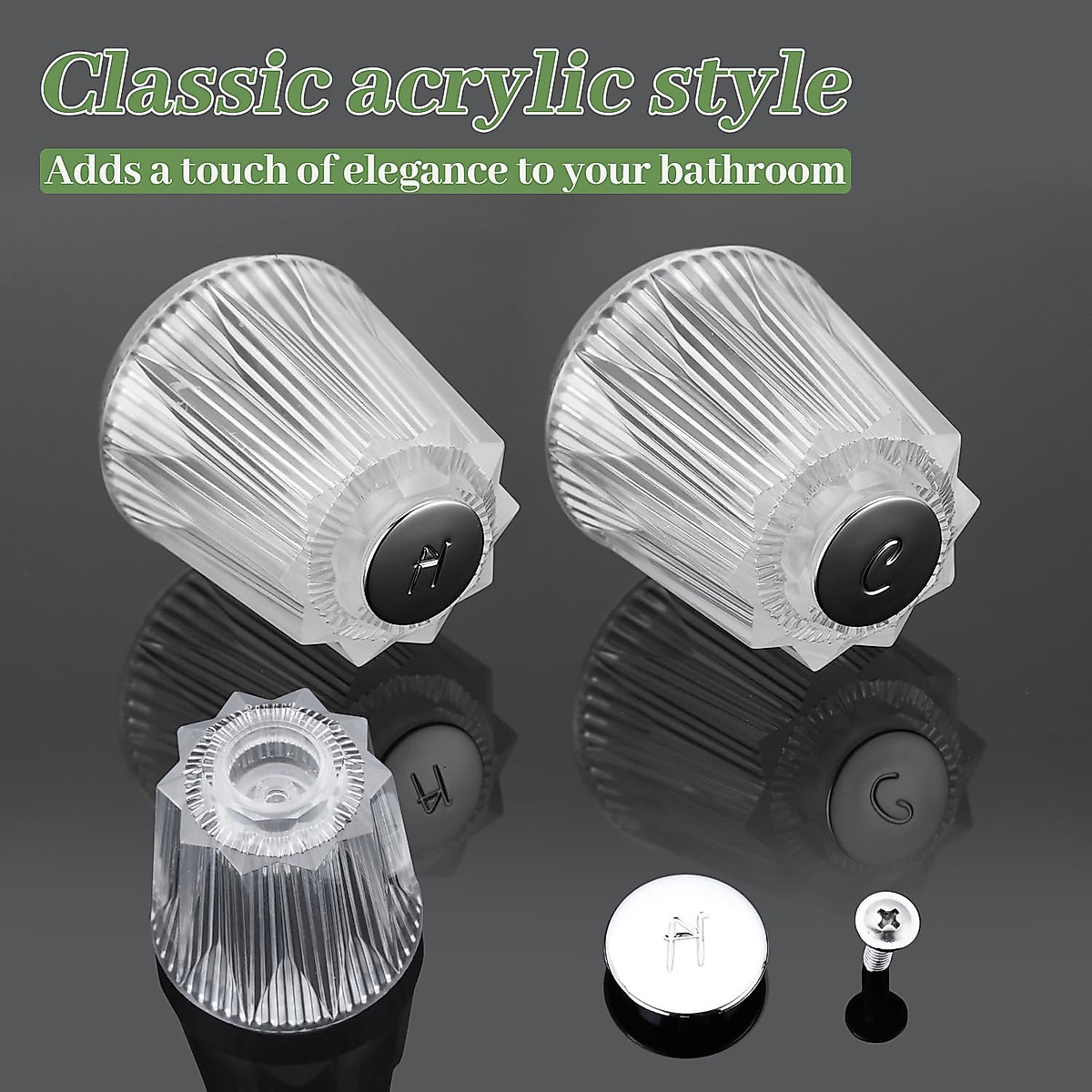 Shower Knob Replacement Compatible with Price Pfister Contessa & Windsor Tub and Shower Faucet Shower Knobs, Shower Knobs 2 Piece Replacement for Pfister Shower Handle Replacement, Clear Acrylic