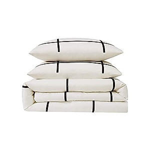 Truly Soft Everyday Kurt Black and White Stripe Comforter, Full/Queen, Windowpane, Kurt Windowpane