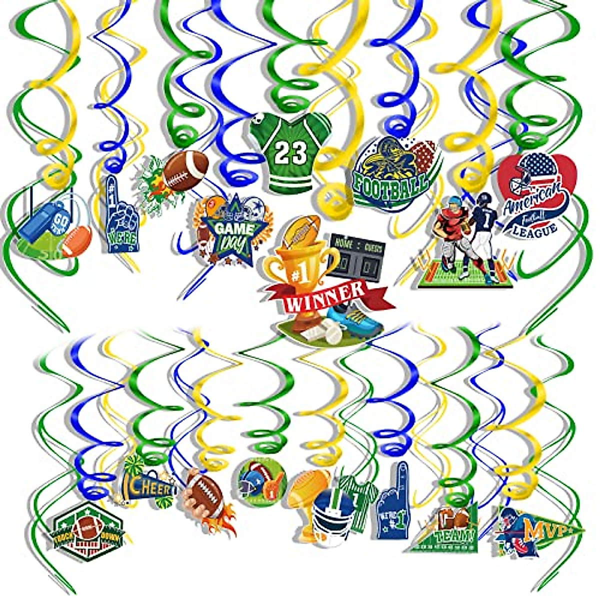 HOWAF Super Football Party Hanging Swirls Decorations, 30pcs Super Football Bowl Foil Swirls for Football Themed Party Supplies, Touchdown American Football Party Spiral Streamer Decorations for Football Game Day