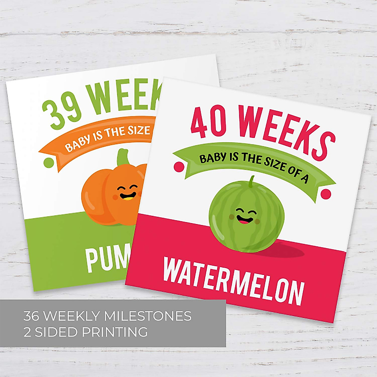 Canopy Street Maternity Weekly Milestone Photo Props / 18 Card Set Of 36 Baby Growth Designs / 9" x 9" Modern Pregnancy Keepsake/Adorable Photography As You Grow Signs