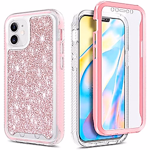 NGB Supremacy Compatible iPhone 12 Mini Case, Full Body with [Built-in Screen Protector] Ring Holder/Wrist Strap, Heavy Duty Protection Slim Fit Shockproof Cover (Glitter Rose Gold)