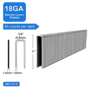 SimCos 18 Gauge 1/4" Narrow Crown 304 Stainless Steel Staples 1 Inch 960 Counts for 18 GA Pneumatic or Electric Stapler or Staple Gun
