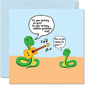 Funny Birthday Cards for Men Humor Women - Snake Playing Guitar - Joke Sister Brother Birthday Cards for Him or Her, 5.7 Inch Greeting Cards, Womens Mens Birthday Cards for Mom Dad Papa Aunt Uncle
