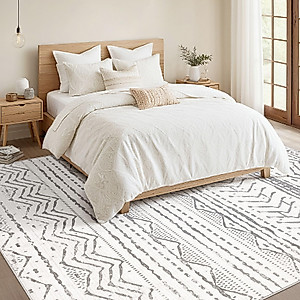 Area Rugs 8x10 Living Room: Washable Boho Large Neutral Soft Farmhouse Rug Stain Resistant Modern Geometric Non Slip Indoor Floor Carpet for Bedroom Nursery Kids Playroom Office- Gray White