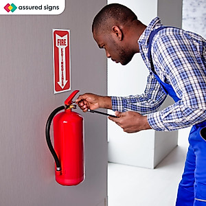 Fire Extinguisher Sign Sticker - 12 Pack - 4" X 12" - 5 Mil Vinyl - Bright Red White Colors - Durable Self Adhesive, Weatherproof, UV Protected - Ideal for Inside Office or Boat