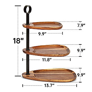 KITEISCAT 3 Tier Serving Tray- Elegant 3 Tiered Serving Tray with Metal Handle for Kitchen Island, Countertop, Coffee Table & More- Durable Decorative Standing Wooden Serving Trays for Parties