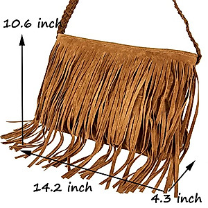 BYMEE Hippie Suede Fringe Tassel Crossbody Bag for Women western Hobo Shoulder Bag Vintage Messenger Bag (Coffee)