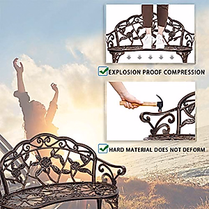 Dkeli Garden Bench Outdoor Bench Park Benches for Outdoors Metal Aluminum Porch Chair Seat Furniture Perfect for Patio Park Yard Deck Entryway, Floral Rose Accented Bronze