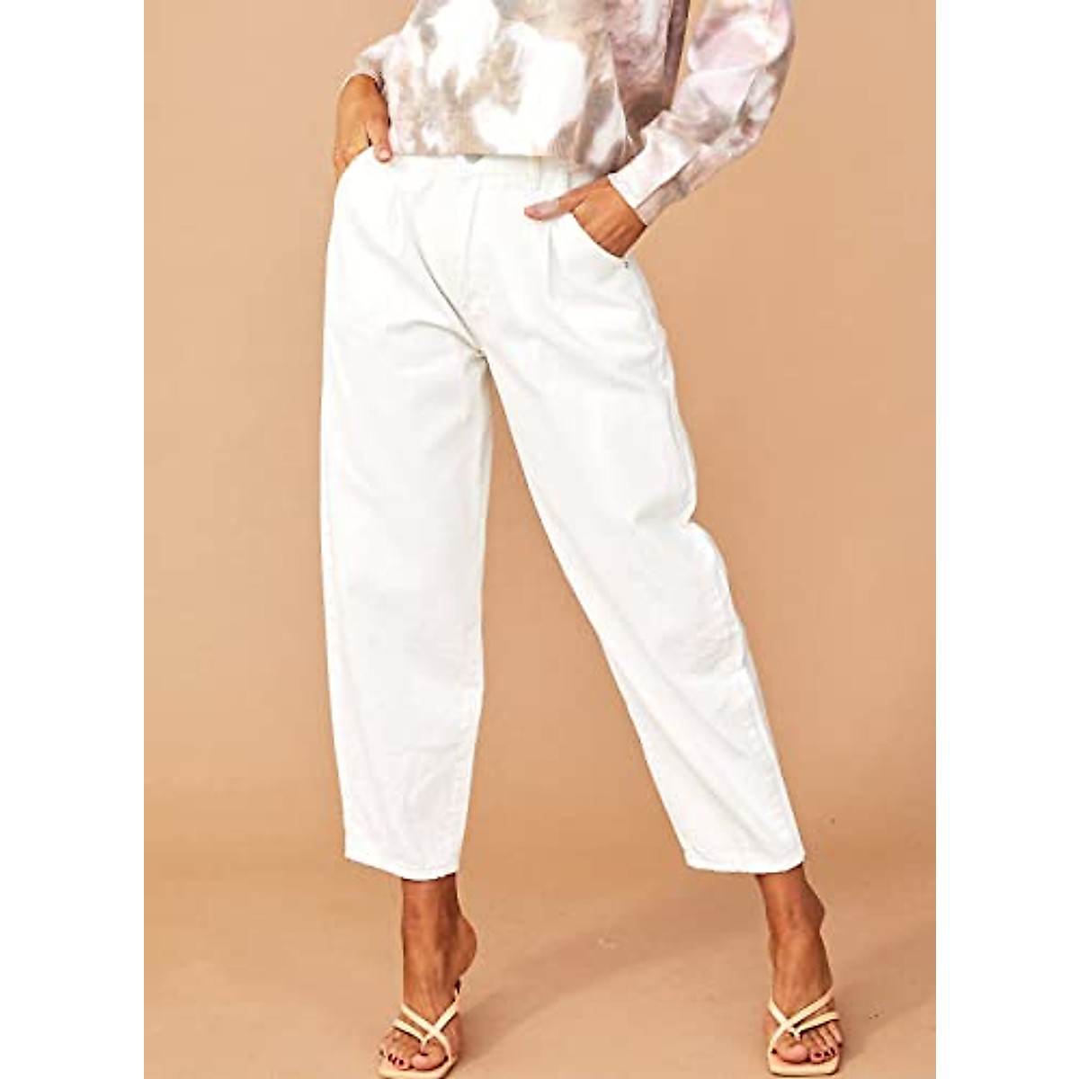 EVALESS Cargo Jeans for Women Casual Baggy High Rise Straight Leg Boyfriend Pants Y2K Trousers Streetwear Pant with Pockets White 12