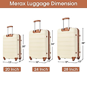 Merax Luggage sets of 3 Piece Carry on Luggage Airline Approved,Hard Case Luggage Expandable Checked Luggage Suitcase Set with Wheels(White)