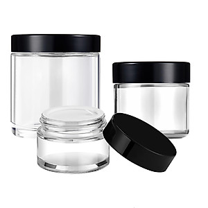 Small Glass Containers with Lids, Tecohouse 4 oz, 2 oz and 1 oz Clear Glass Jars with Lids & Inner Liners, Mini Travel Toiletries Container for Slime, Makeup, Cream, Lotion, Cosmetic - 3 pack