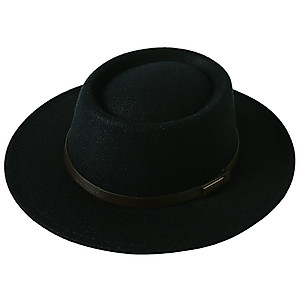 Lanzom Women Vintage Wide Brim Warm Wool Fedora Hat Belt Panama Hat Felt Jazz Hat (A-Black, Medium)