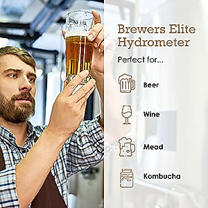 Brewer's Elite Hydrometer & Plastic Test Jar - for Home Brew Beer, Wine, Mead and Kombucha - Deluxe Triple Scale Set, Hardcase and Cloth - Specific Gravity ABV Tester