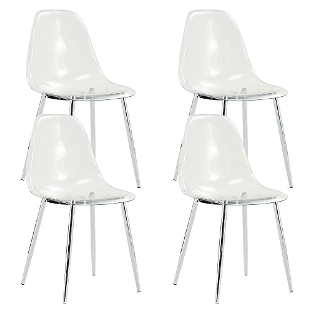 SSLine Modern Acrylic Dining Chairs Set of 4 Chic Elegant Dinner Chair with Silver Metal Base Comfortable Clear Plastic Shell Accent Side Chairs for Kitchen Dining Room Living Room Restaurant