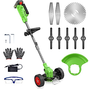 APIUEK Cordless Lawn Trimmer Weed Wacker - Apiuek 21V Lawn Mower Grass Edger with 2.0Ah Li-Ion Battery Powered & 3 Cutting Blade Types, Compact Power Tool for Lawn Yard Work