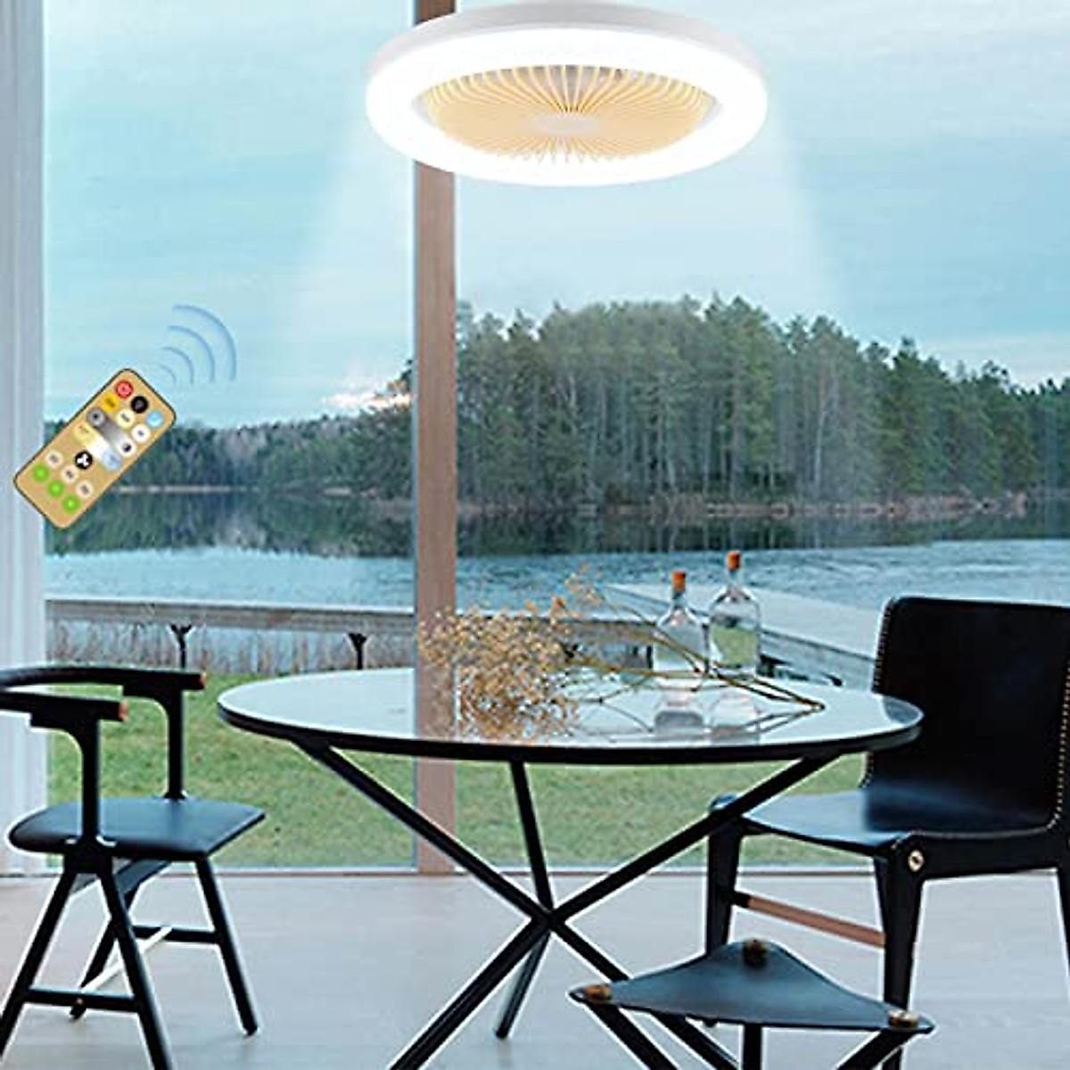 Vwlvrsco Upgraded Ceiling Fan with Lights, Enclosed Low Profile Fan Light with Remote Control, Ceiling Light with Fan, Hidden Electric Fan Modern Ceiling Fan for Small Room, Bedroom, Living Room