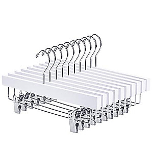 Nature Smile Solid Lotus Wood Deluxe Wooden Pants Hangers Bottom Hanger Jeans Hanger Skirt Hanger with 2-Adjustable Clips Anti-Rust Hook Pack of 10 (White)