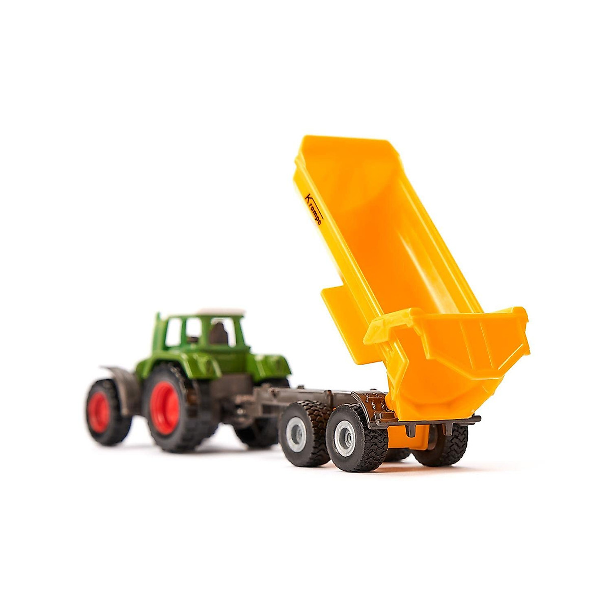 Siku 1605, Fendt Tractor with Krampe Dump Truck, Toy Tractor, Metal/Plastic, Green/Yellow, Removable cab, Tipping Trough, Trailer with Smooth-Running rubberisedg Wheels, Trailer Coupling
