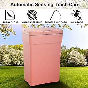 13 Gallon/ 50 Liter Trash Can, Automatic Touchless Kitchen Garbage Can with Motion-Sensing, No Touch Rubbish Can w/Inner Baskets and Carry Handles for Bathroom, Office, Home, Mint, Pink