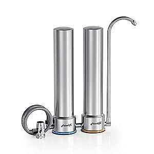 Frizzlife DS99 Countertop Water Filter System, 8-Stage Stainless Steel Faucet Water Filtration, 0.5 Micron NSF Certified Elements Reduces 99.99% Lead, Chlorine, Heavy Metals, Bad Taste & Odor