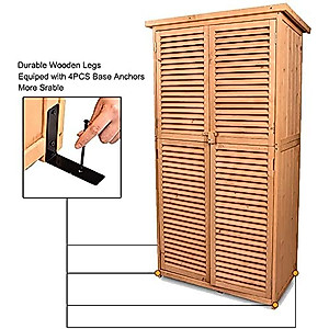 Grepatio 63" Outdoor Garden Storage Shed - Wooden Shutter Design Fir Wood Storage Organizers - Patios Tool Storage Cabinet Lockers for Tools, Lawn Care Equipment, Pool Supplies and Garden Accessories