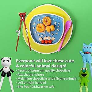 House of Stix kids chopsticks for kids children beginners and adults 4 pairs training chopsticks set with attachable learning chopstick helper right or left handed reusable fun helper