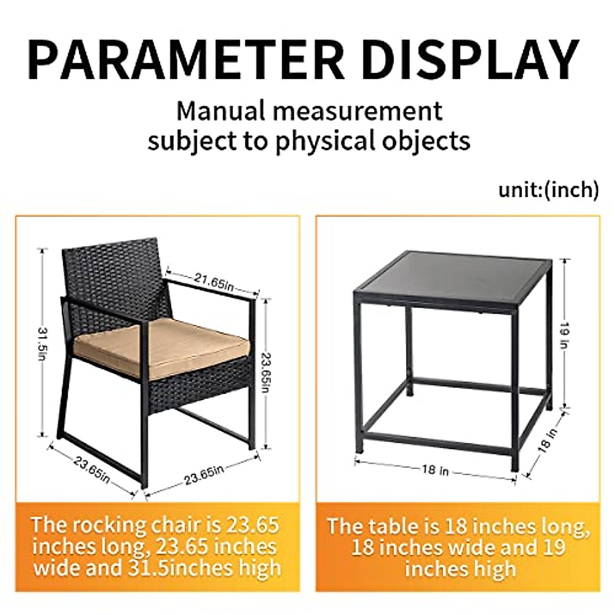 Aug-guan Patio Furniture Set,Wicker Bistro Set 3 Pieces Outdoor Furniture,Rattan Table and Patio Chairs Set for Balcony,Yard,Porch and Deck-red